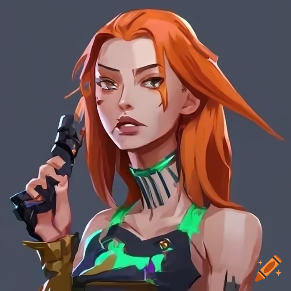 Valorant irish character with orange hair and leprechaun outfit on Craiyon