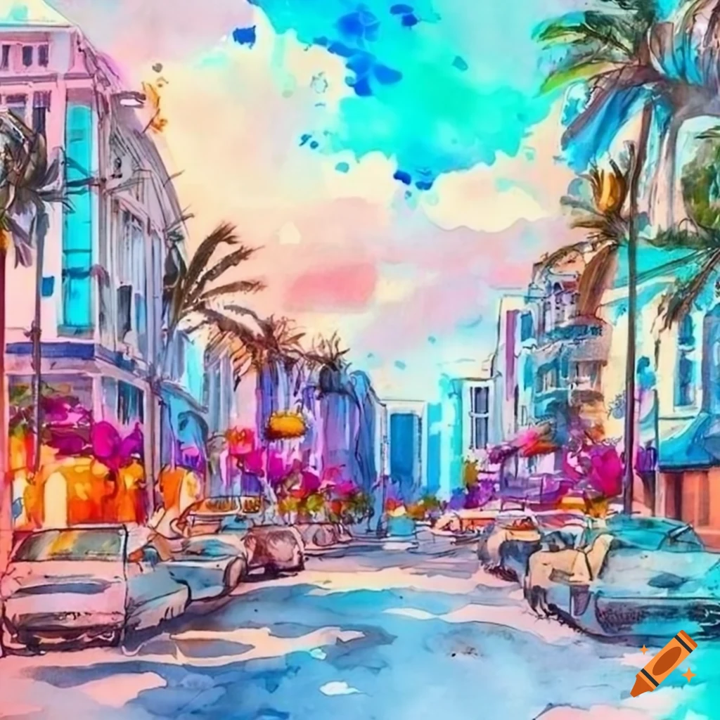 Beautiful detailed miami in watercolor on Craiyon