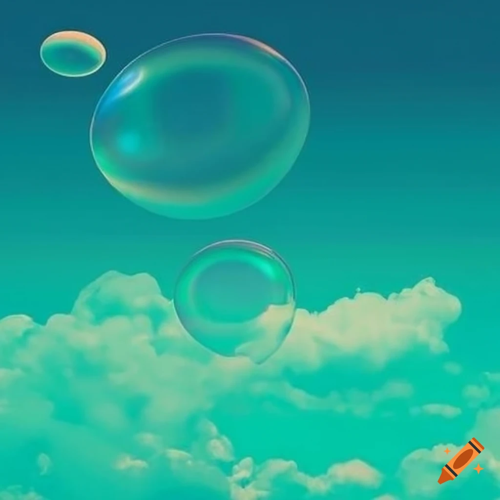 Y2k-style sky with bubbles in light teal green color on Craiyon