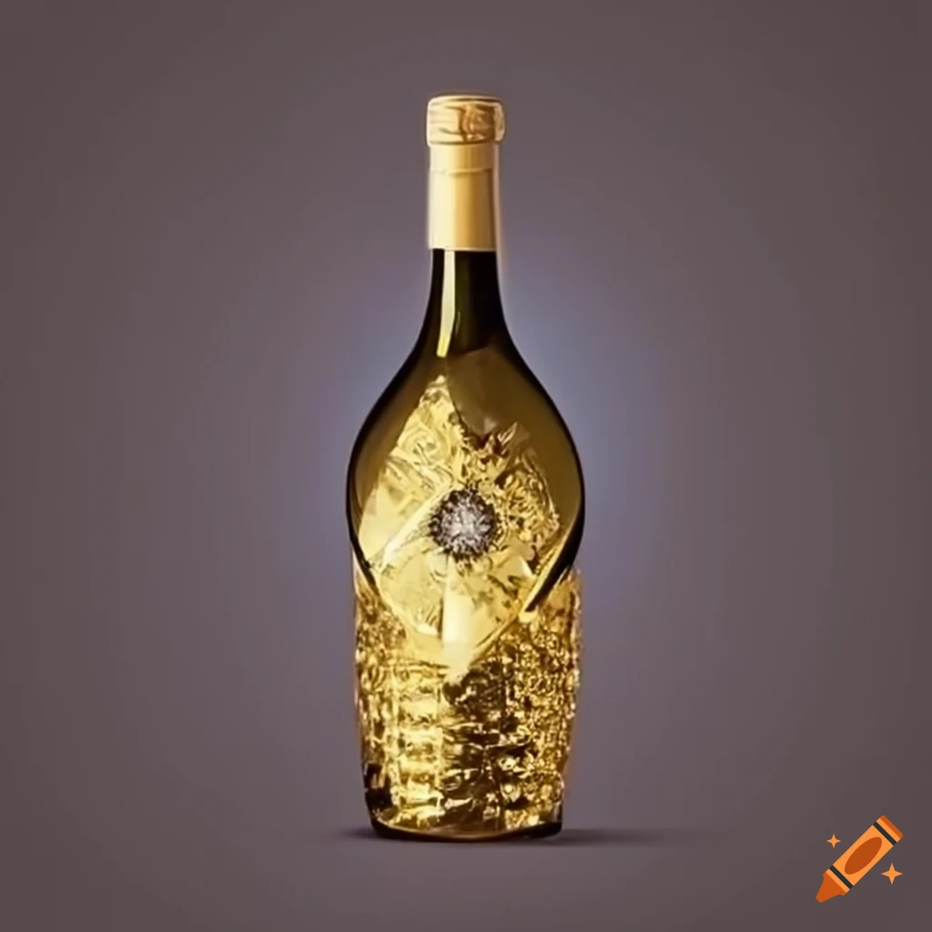 Luxurious gold and diamond-encrusted wine bottle on Craiyon