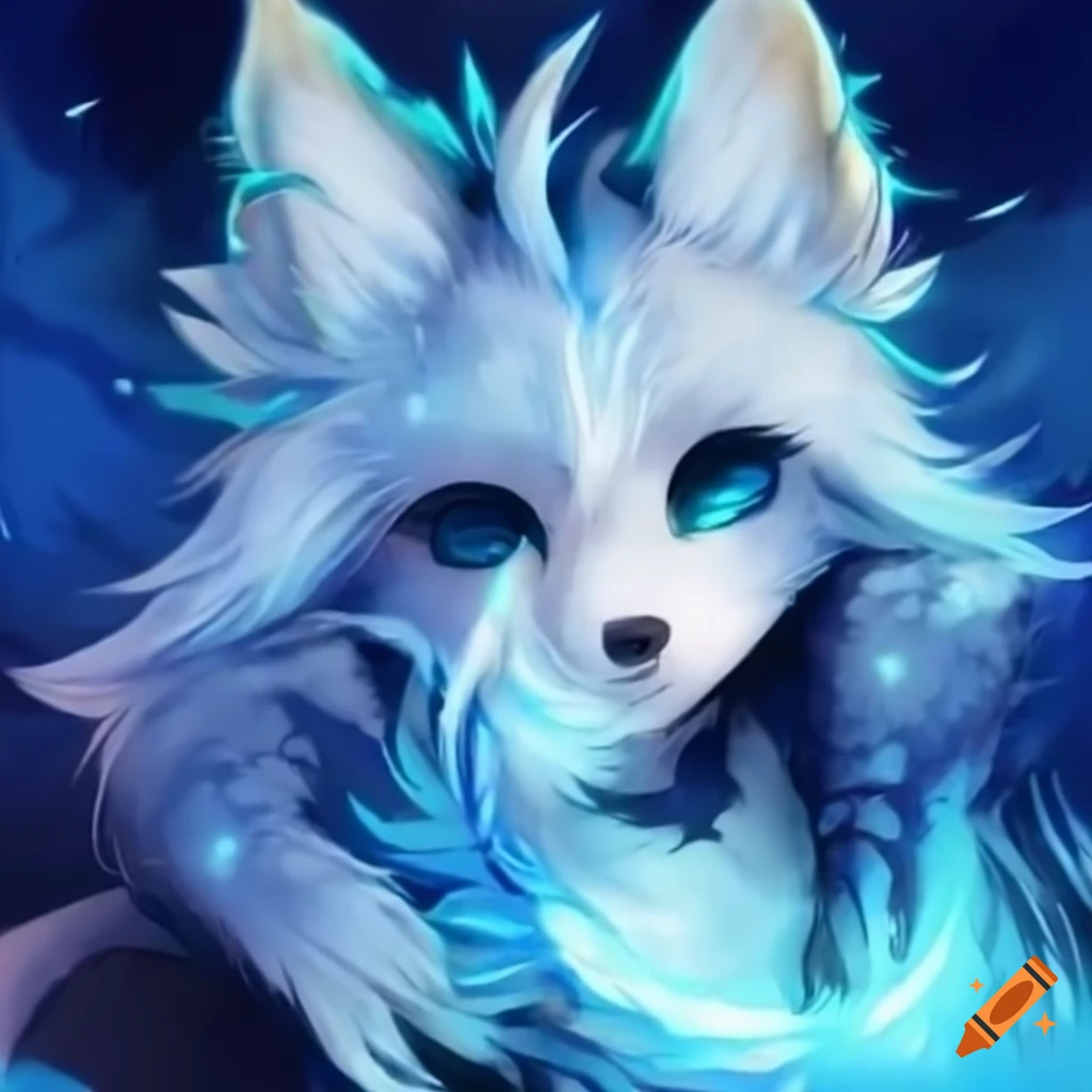 Cute blue fox dragon in anime style on Craiyon