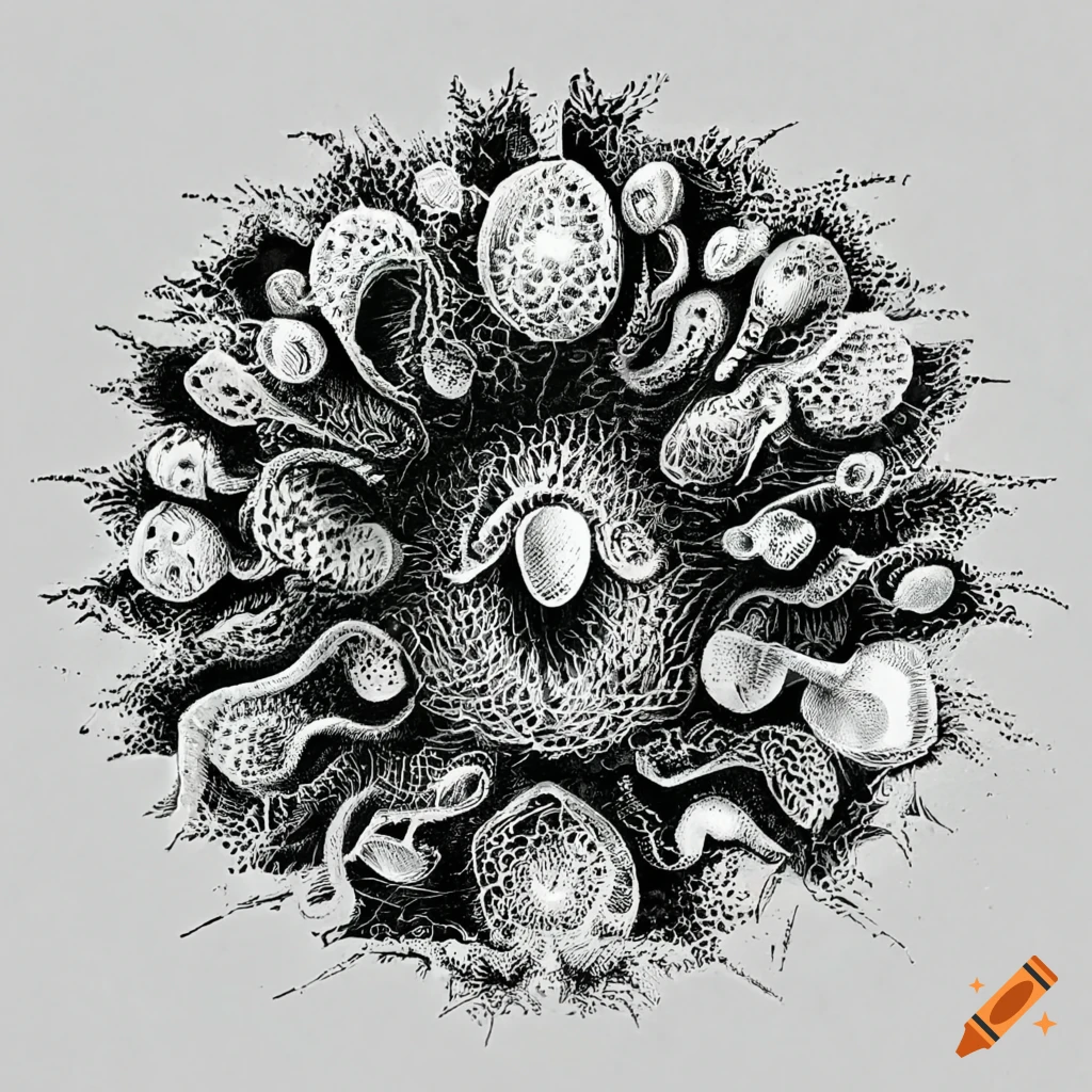 Black and white doodle pac-man in ernst haeckel style on Craiyon