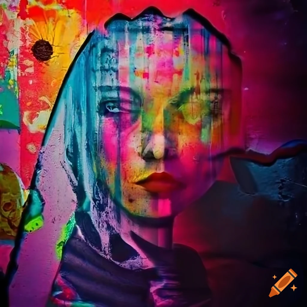 Graffiti and grunge wall with unique posters and vogue models in 4k ...