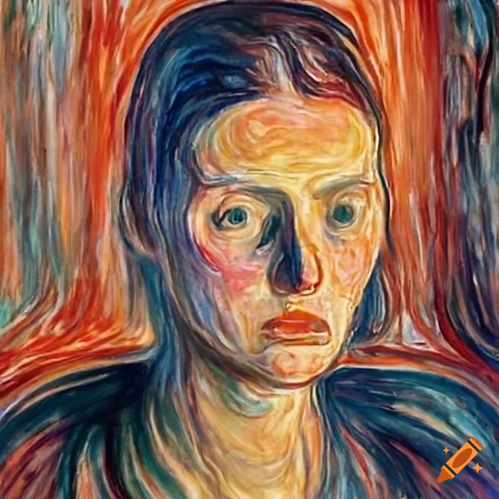Emotional painting of a woman by Edvard Munch on Craiyon