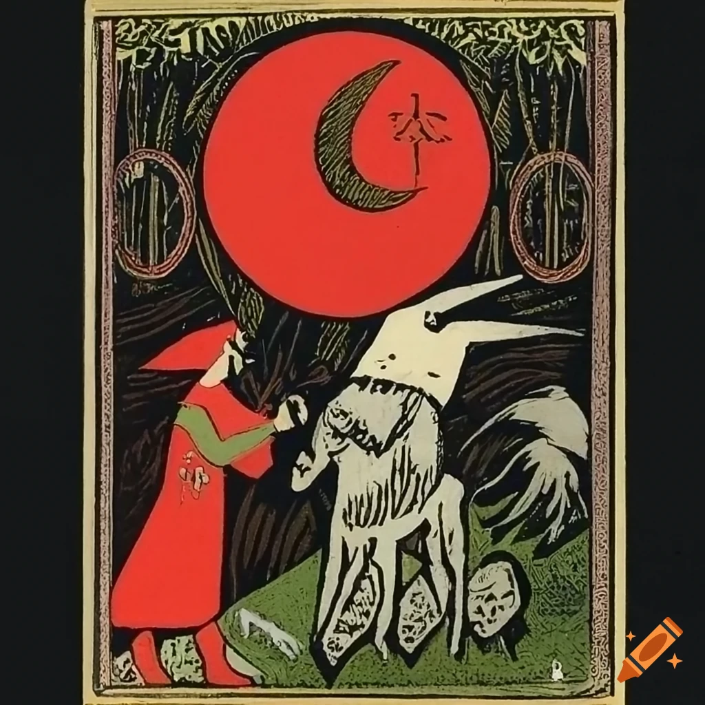 The Fool Tarot Card with intricate Norse woodcut background on Craiyon