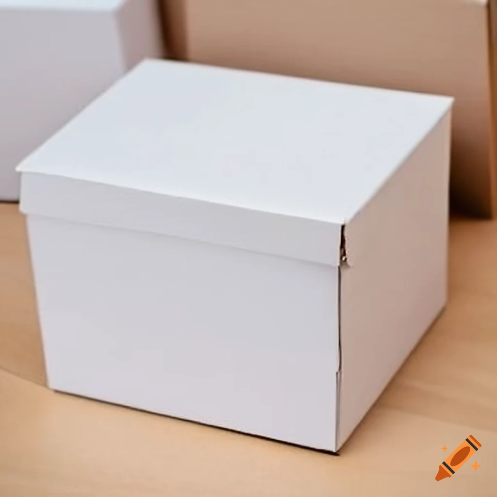 White rectangular cardboard box for shipping on a table on Craiyon