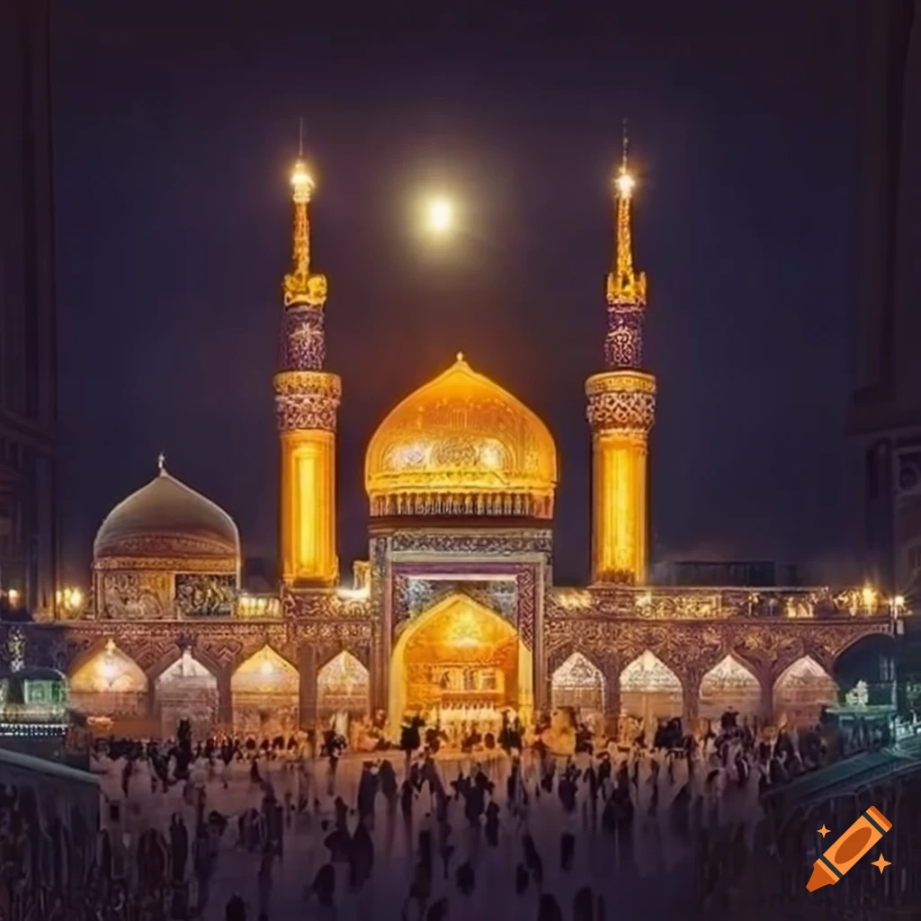 The serene night inside the shrine of imam reza on Craiyon