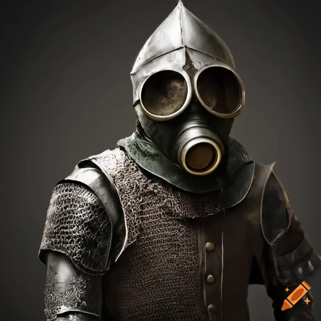 Medieval knight with gas mask holding a lance on Craiyon
