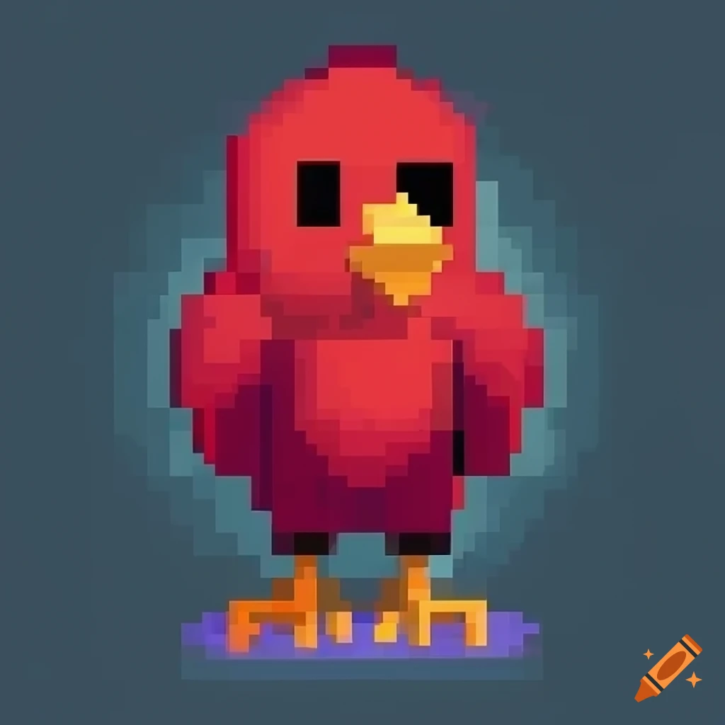 Pixel art red bird in a video game on Craiyon