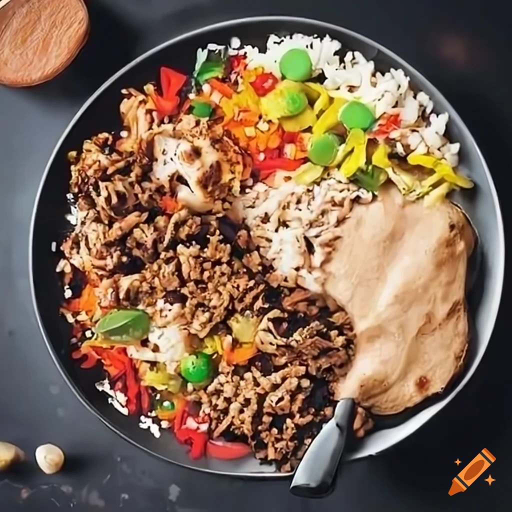 Delicious shawarma rice in a sizzling frying pan on Craiyon