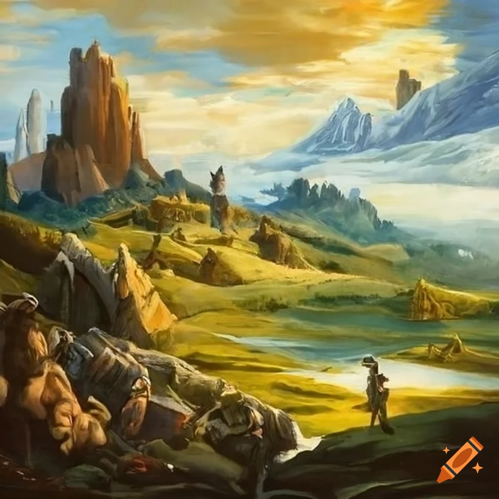 Powerful female character in a fantasy landscape artwork by john willy ...