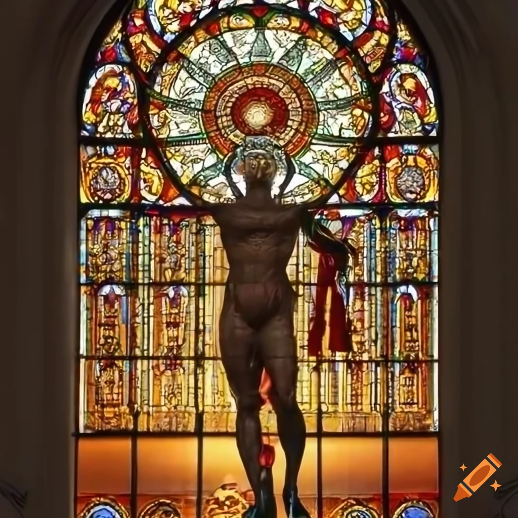 Stained glass version of the ancient Roman sun god in hyperrealistic ...