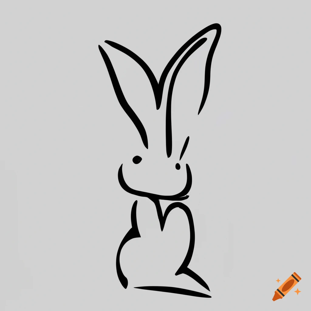 Stylized black and white single-line drawing of a rabbit on white ...