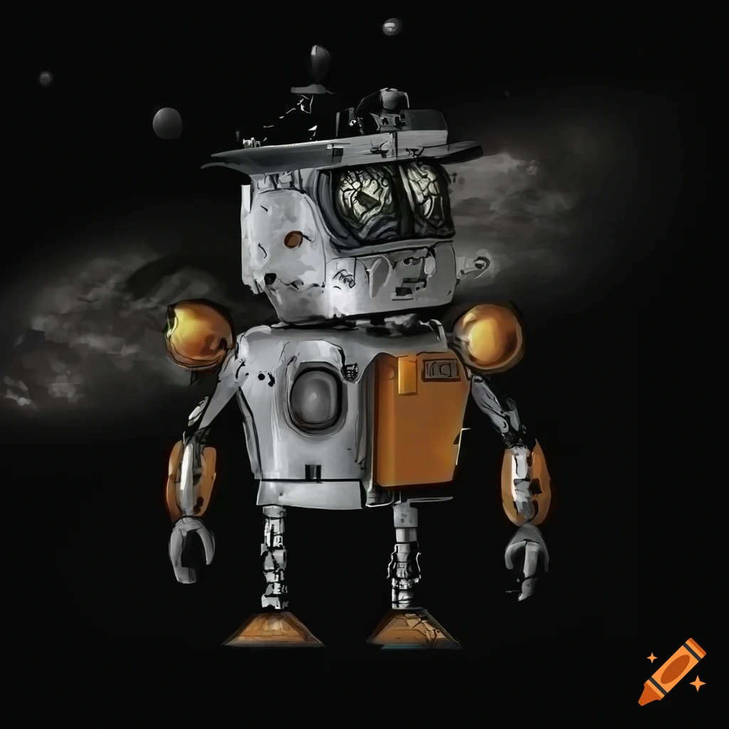Sad robot waving from the side of peregrine lunar lander, digital art ...