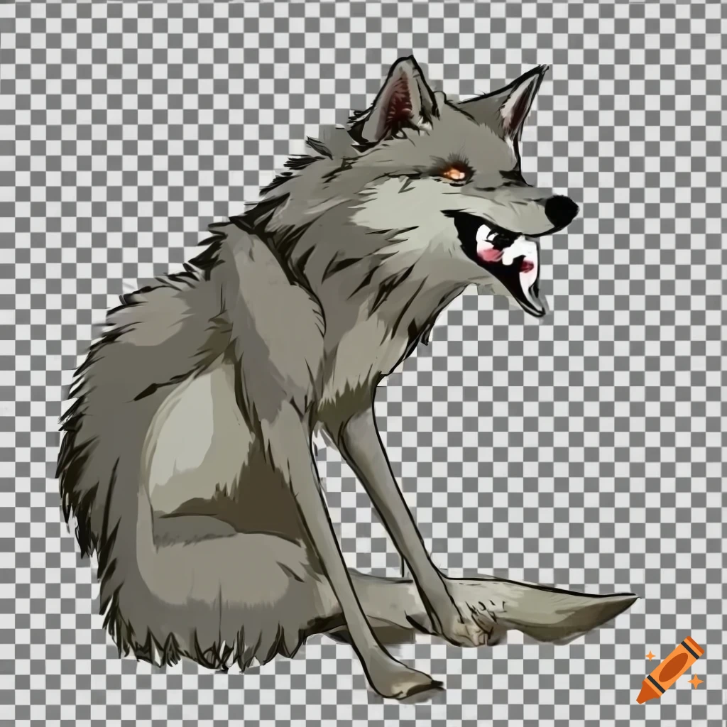 Laughing wolf sitting in transparent watercolor, vintage style on Craiyon