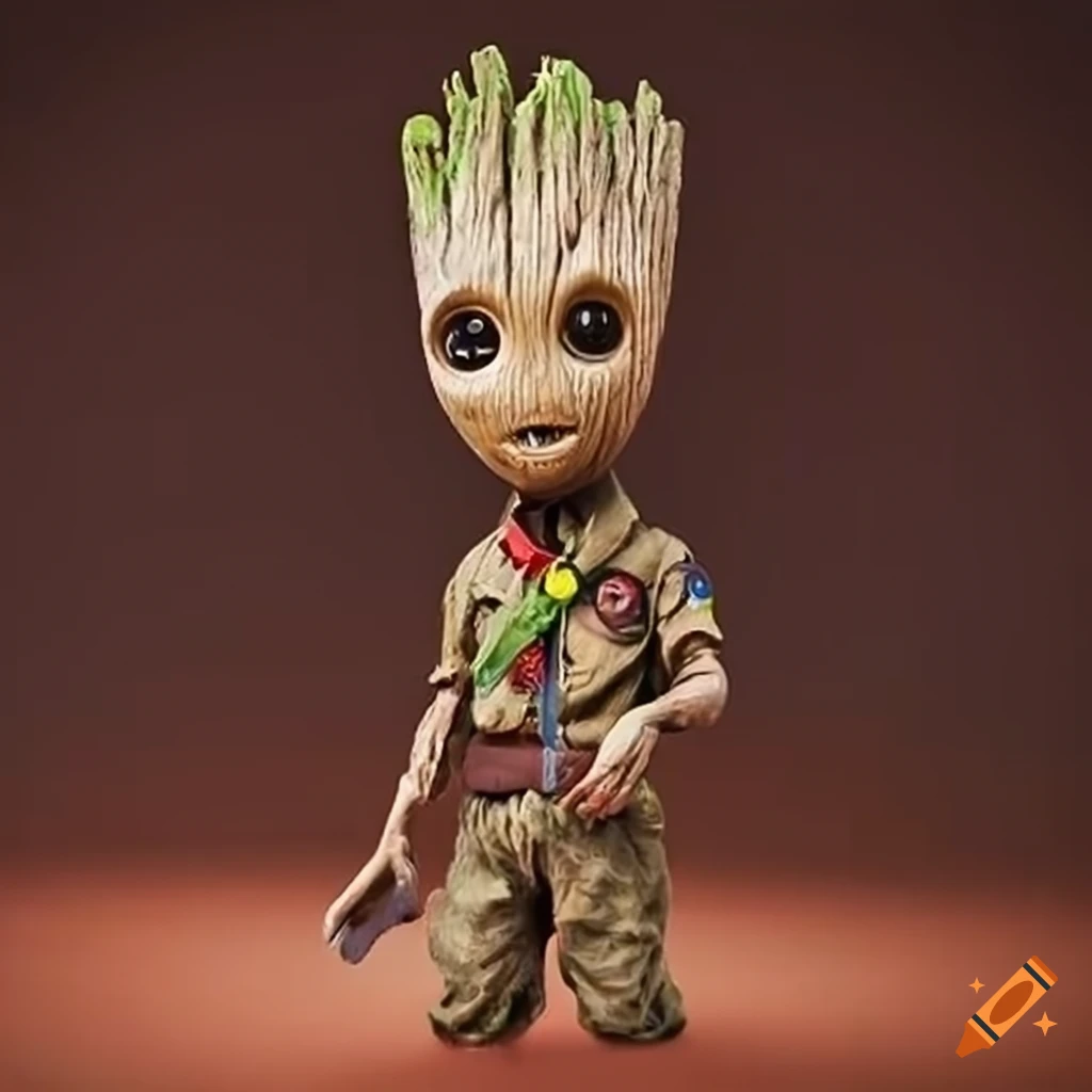 Baby groot wearing a scout uniform on Craiyon
