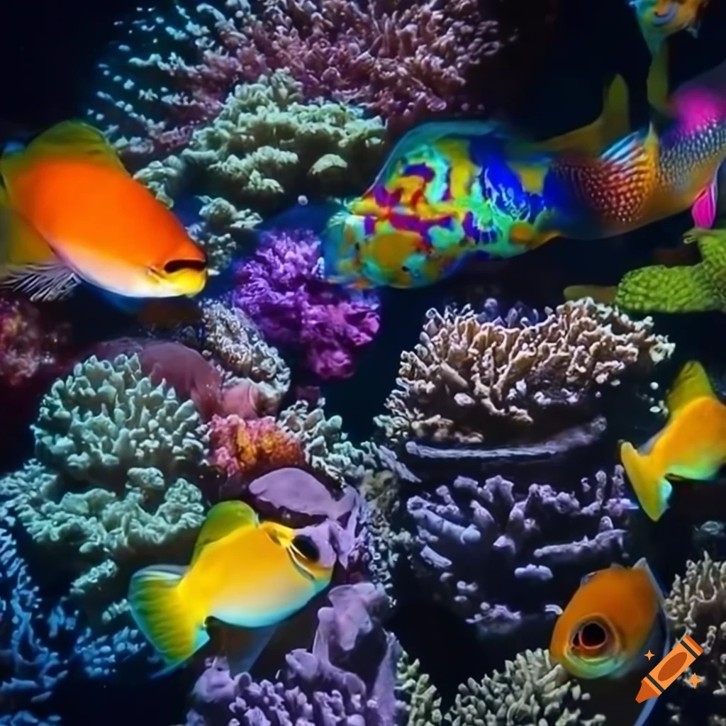 Group of vibrant fish in mesmerizing underwater scene on Craiyon