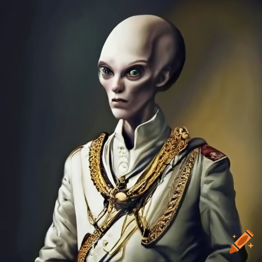 Portrait of a royal alien in a white outfit on Craiyon