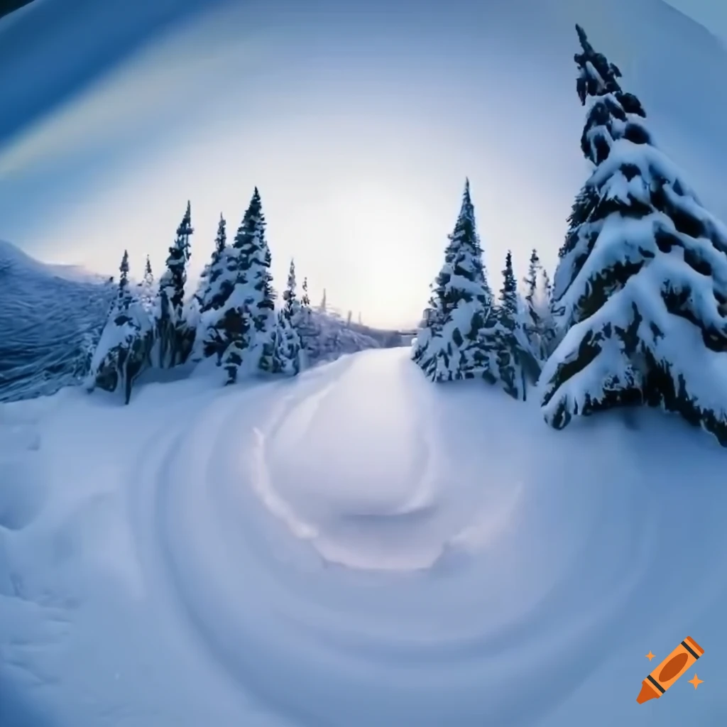 Snowy biome landscape in fisheye view on Craiyon