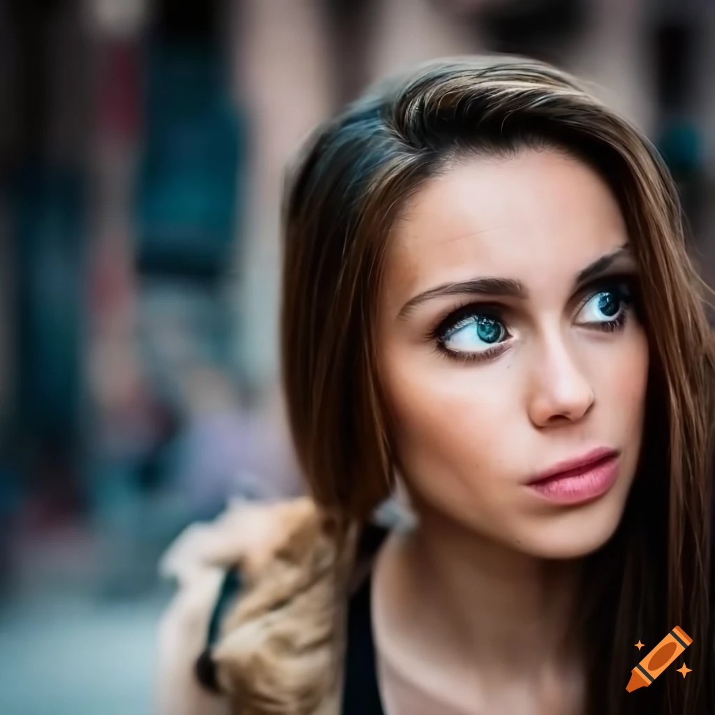 Streetphotography of a gorgeous Italian woman with brown hair and brown ...