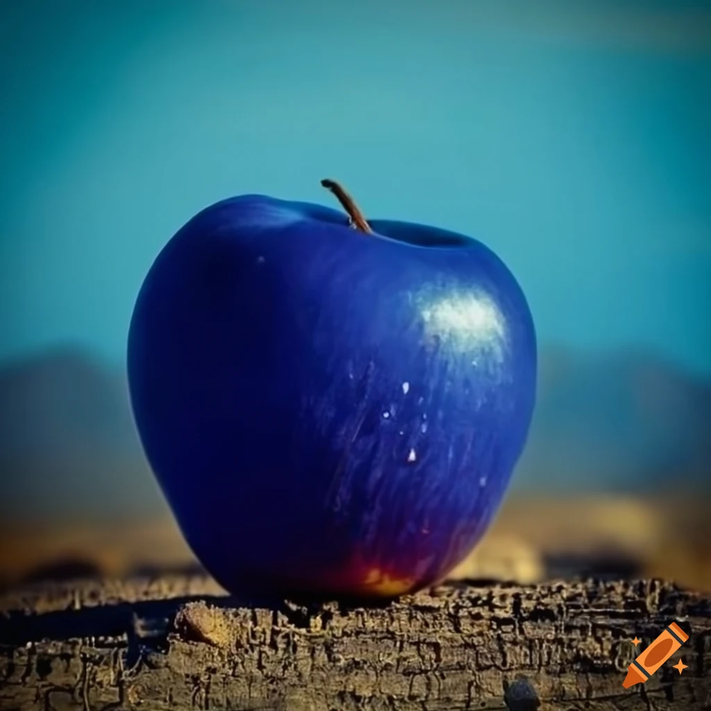Giant blue apple in a dry western countryside on Craiyon