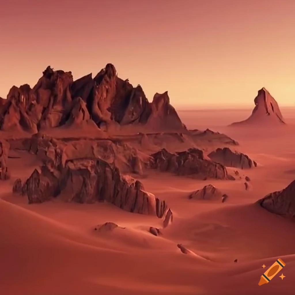 Rocky crags on desert terrain on Craiyon