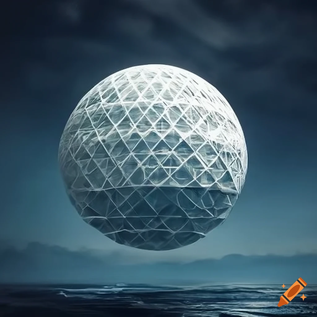 Geodesic sphere hovering above the clouds in a futuristic setting on ...