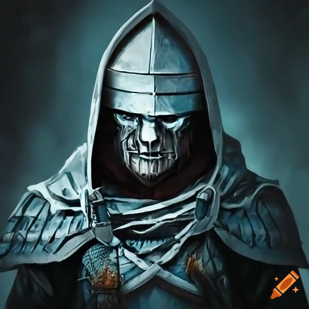 Knight holding head in hands with a sorrowful expression on Craiyon