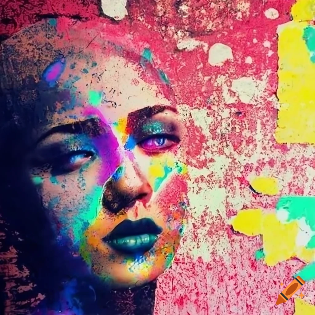 Graffiti and grunge wall with unique posters and vogue models in 4k ...