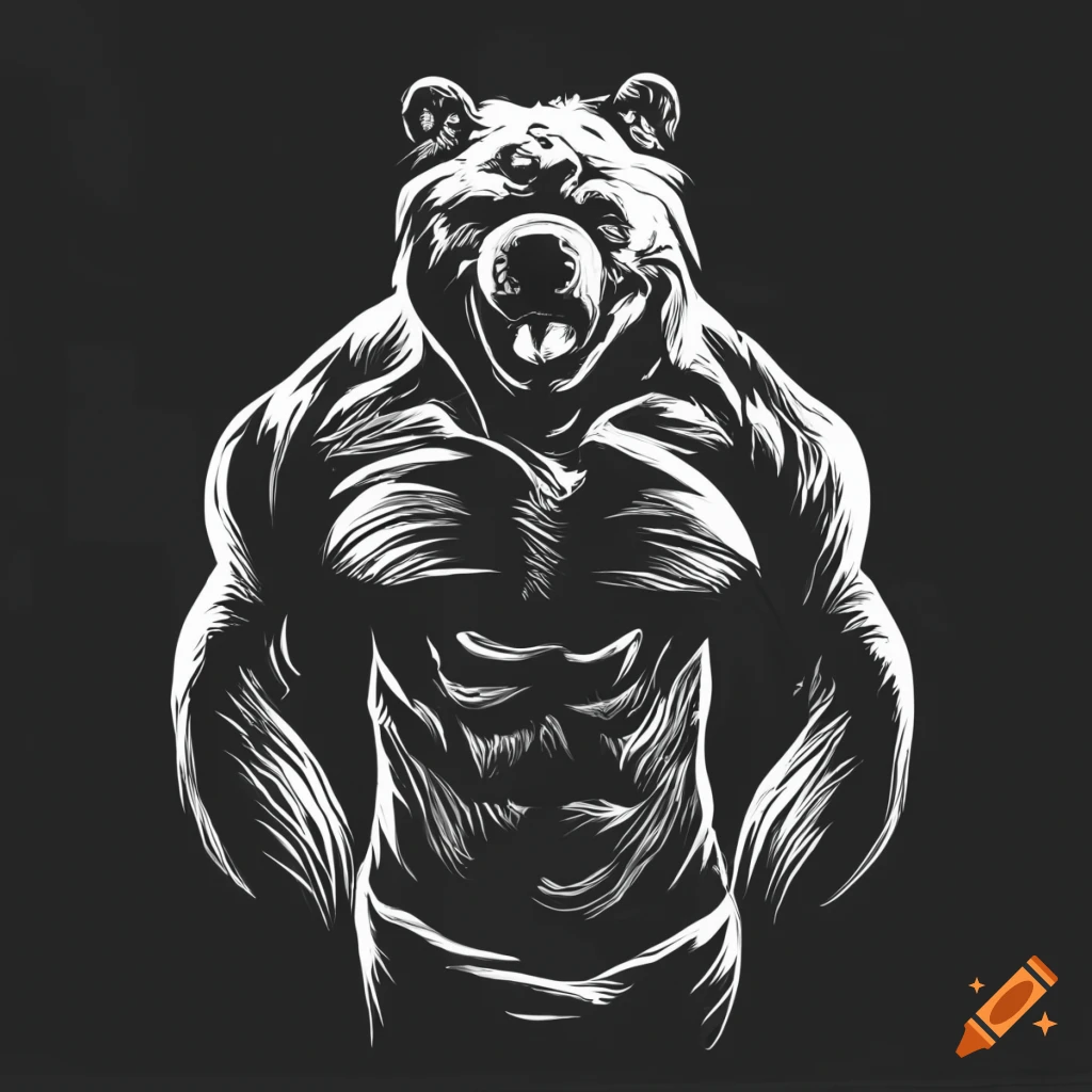 Strong bear weightlifting in black and white on Craiyon
