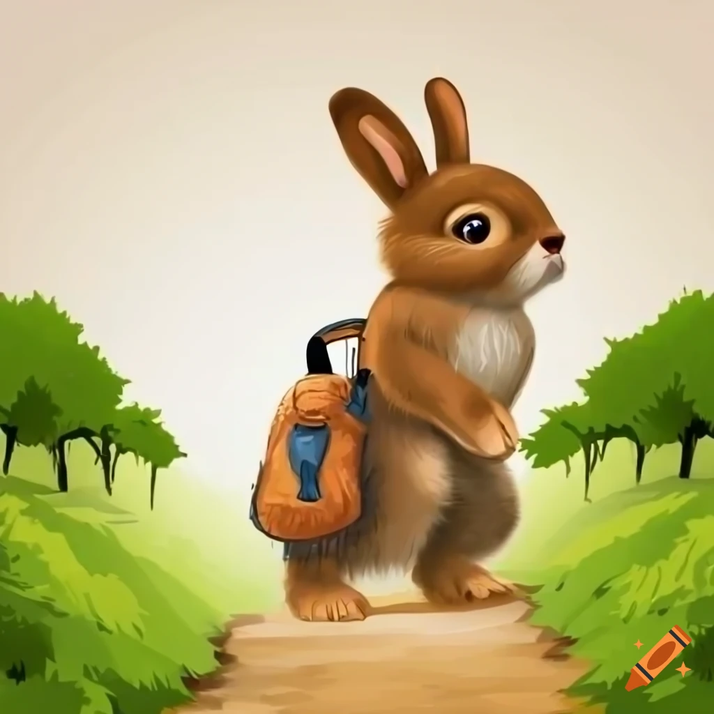 Cartoon of a cute fluffy baby bunny with a backpack walking to the ...