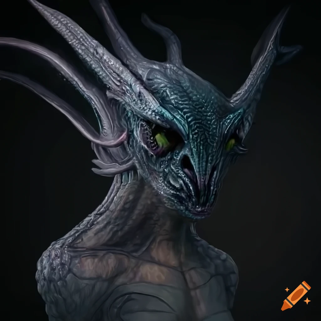 Alien dragon with humanoid posture in a realistic style on Craiyon