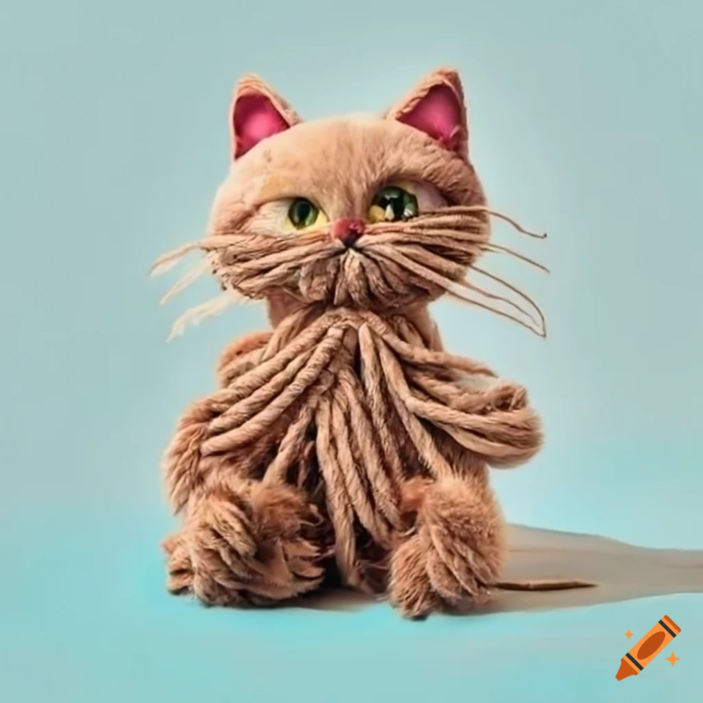 Adorable stuffed cat wrapped in a lot of rope on Craiyon