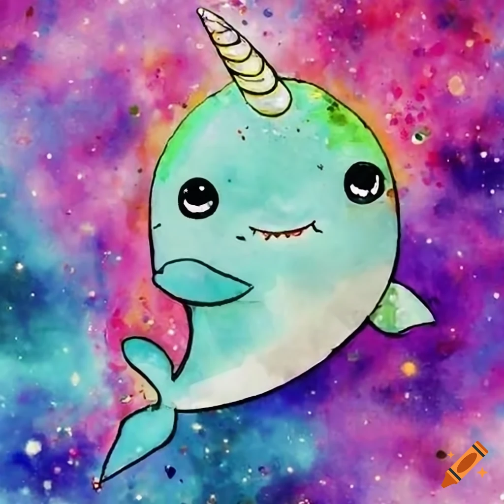 Cartoon narwhal floating in space on Craiyon