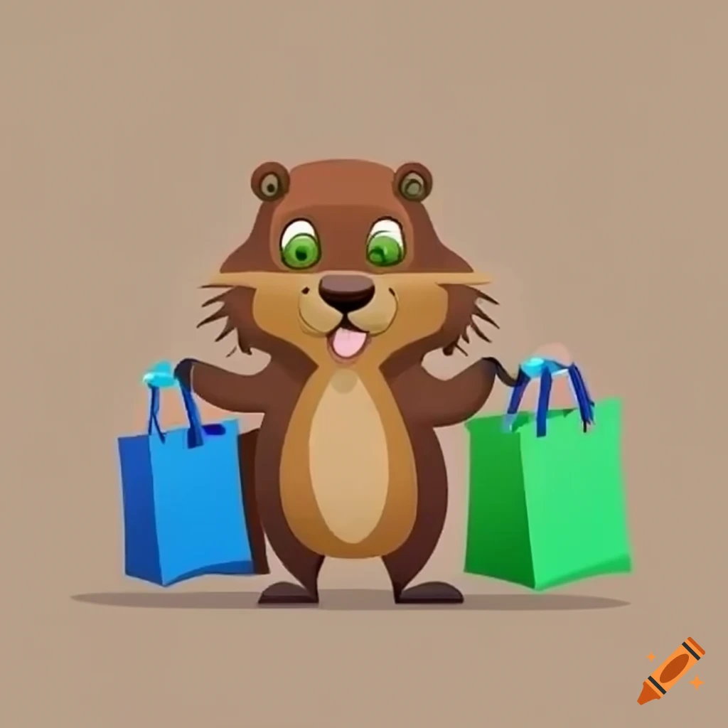 Cartoon gopher carrying a shopping bag on Craiyon
