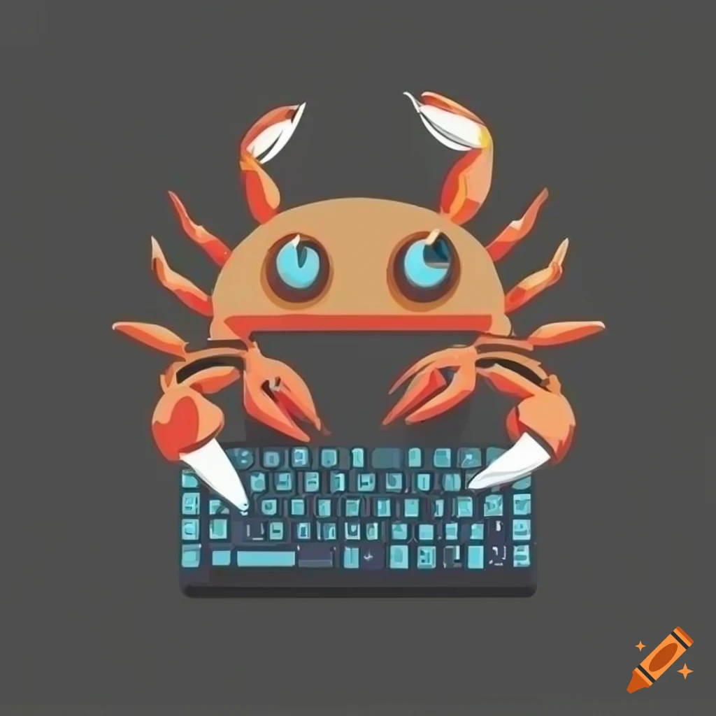 Modern minimalist logo of a crab holding a keyboard on Craiyon
