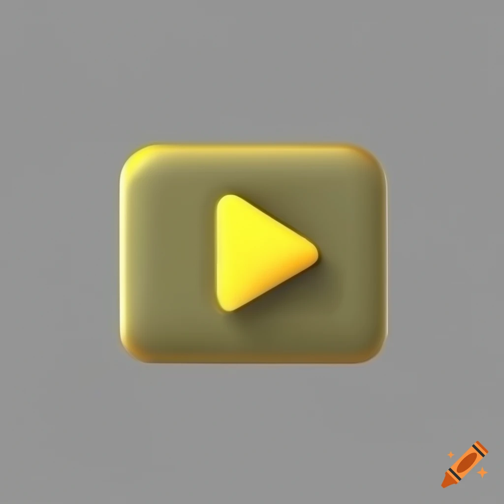 Yellow play button game icon with studio lighting on white background ...