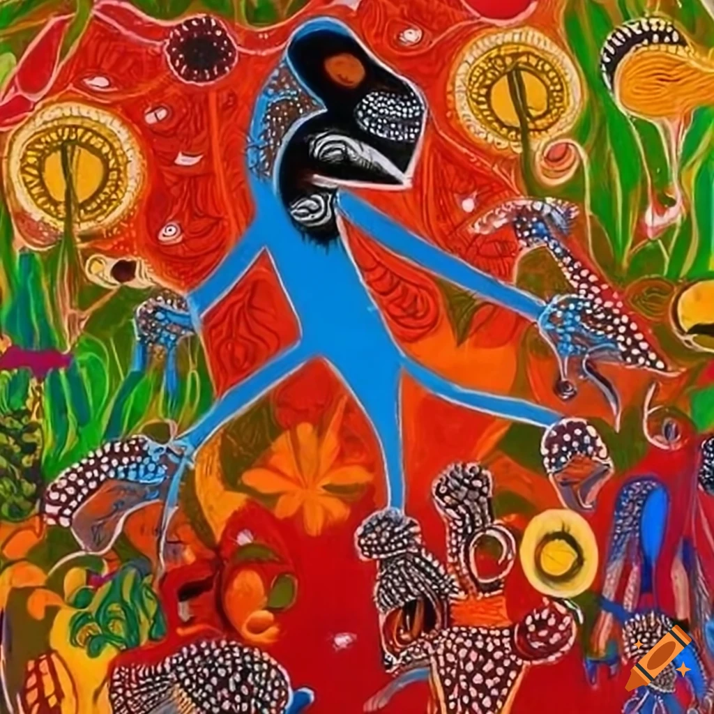 Dancing gorillas in the jungle in tinga tinga style painting on Craiyon