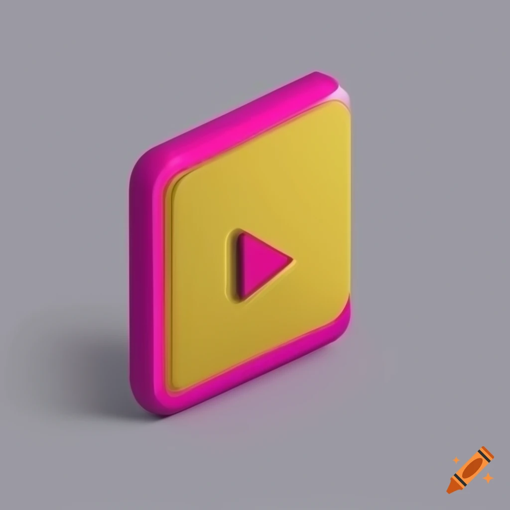 Yellow and pink isometric game play button on white background on Craiyon