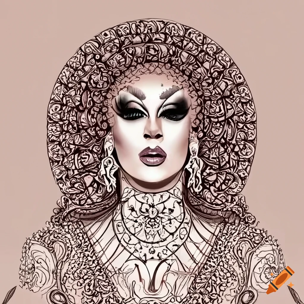 Artistic mid-century style boho drag queen with a mandala background in ...