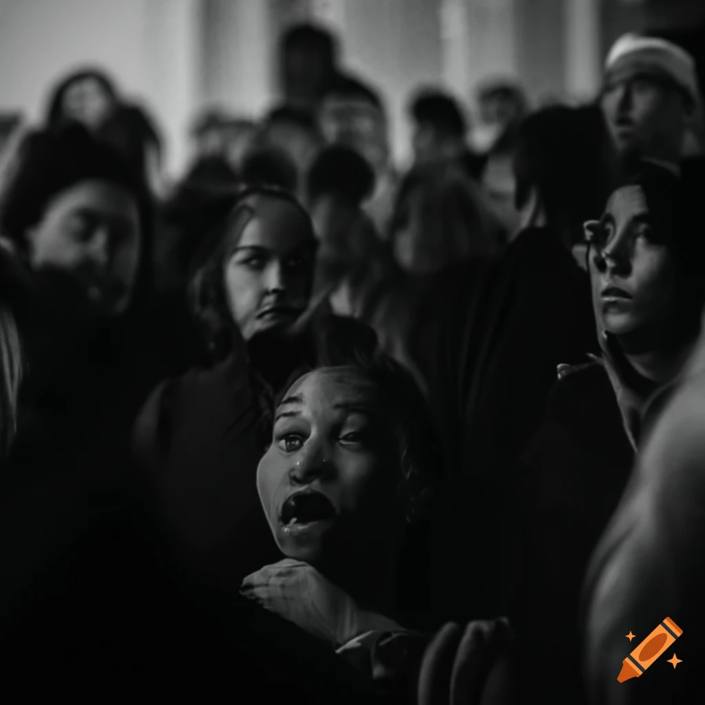 Crowd of sad people on Craiyon