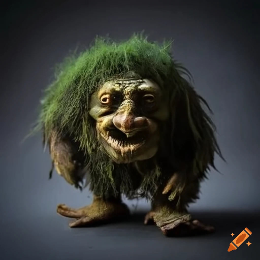 Decaying black round norwegian troll made of moss on Craiyon