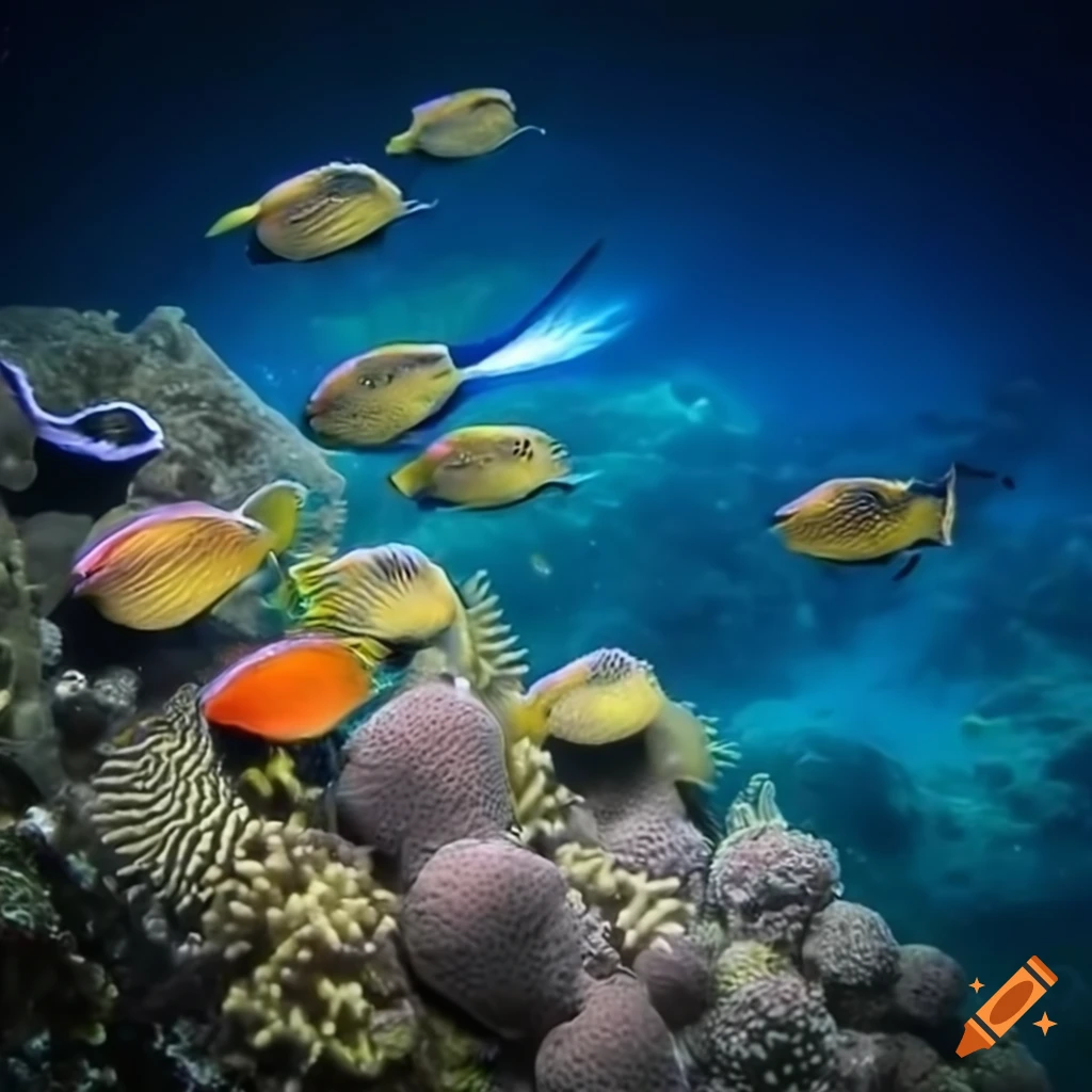Group of vibrant exotic fish in hyper-sharp micro photorealistic ...