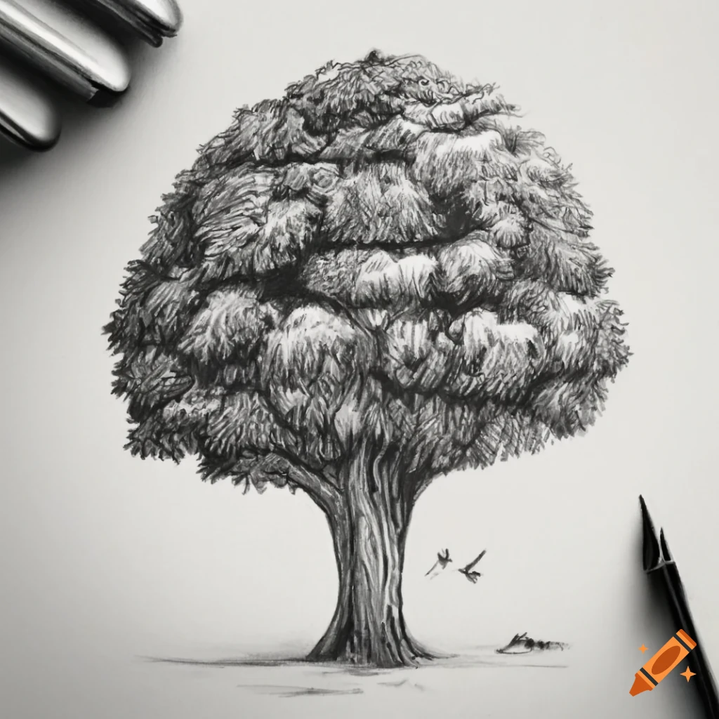 Artistic pencil sketch of a tree on Craiyon