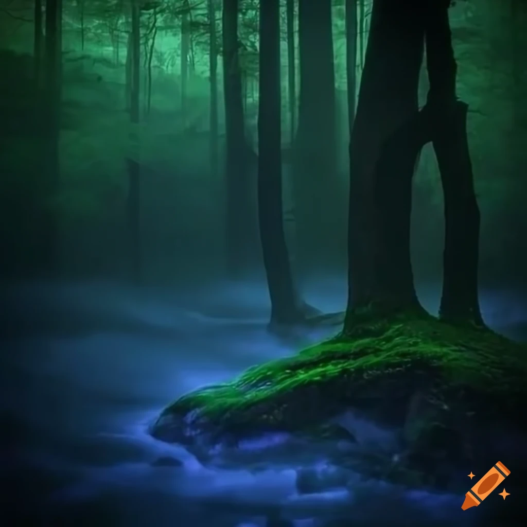 Glowing object in ethereal forest at night time on Craiyon