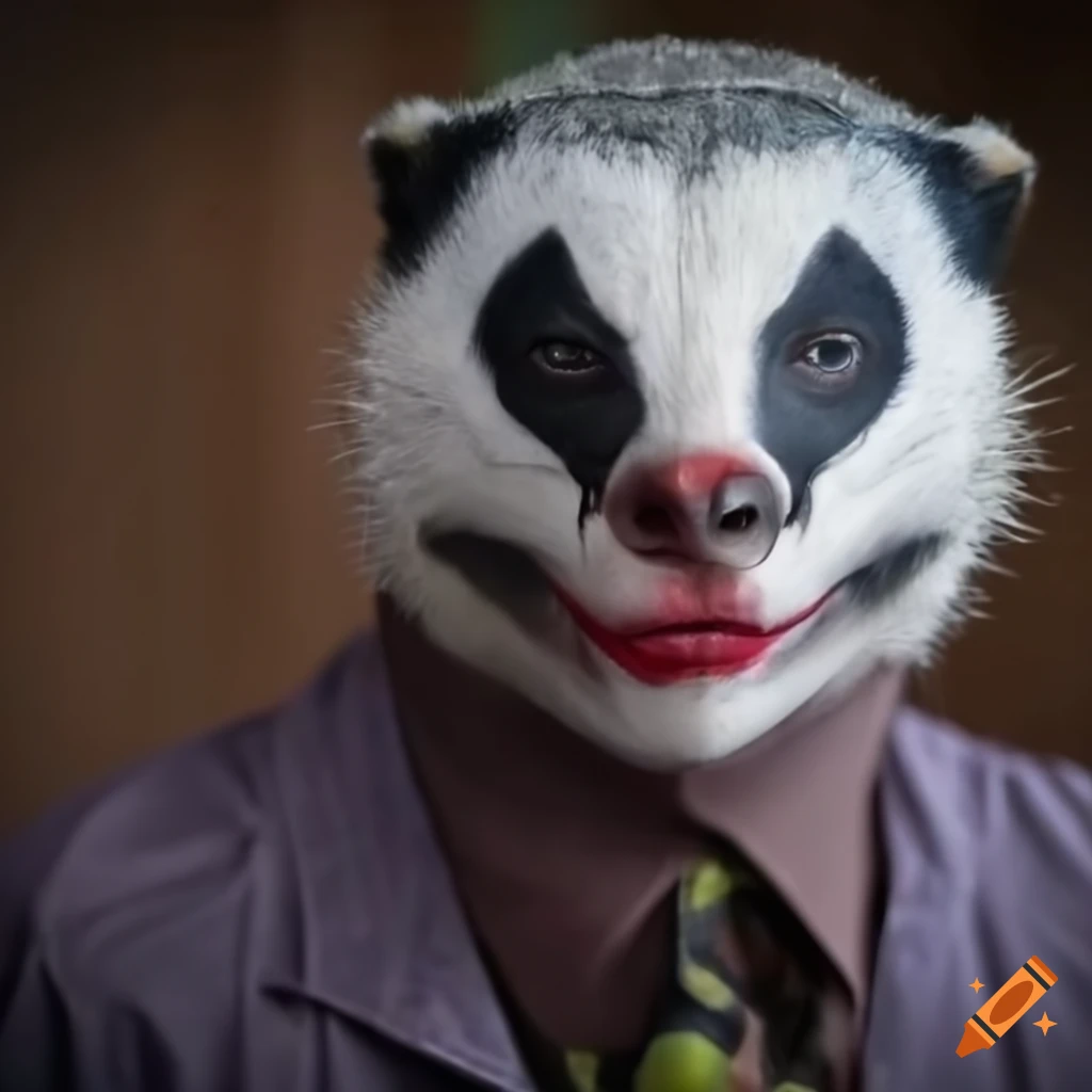 Badger with Joker makeup on Craiyon