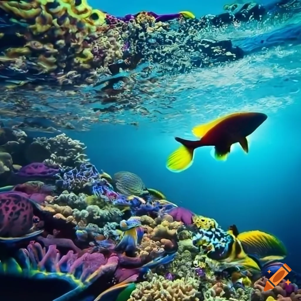 Group of exotic fish in vivid underwater micro photography on Craiyon
