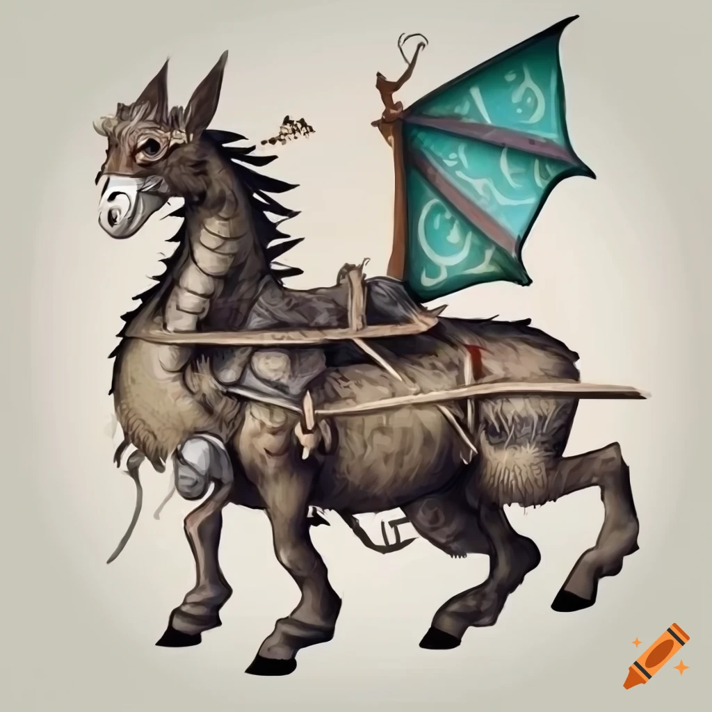 Medieval dragon attacking a donkey in an illustration style on Craiyon