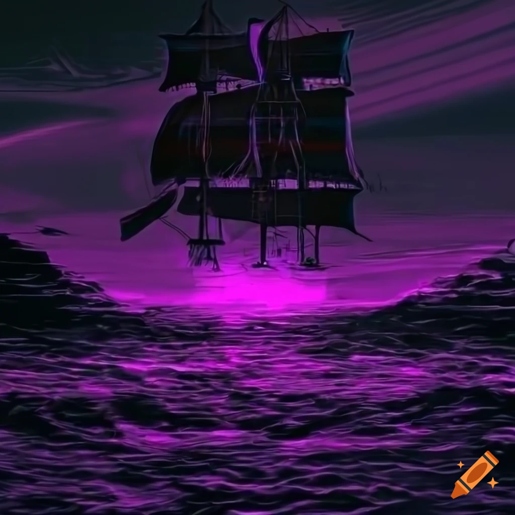 Synthwave desktop wallpaper with black and purple pirate ship glitch on ...