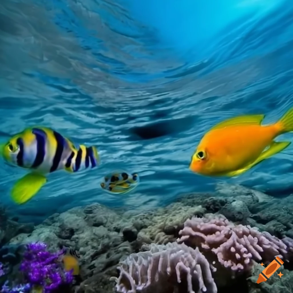 Group of exotic fish in a hyper-sharp microphotography underwater scene ...